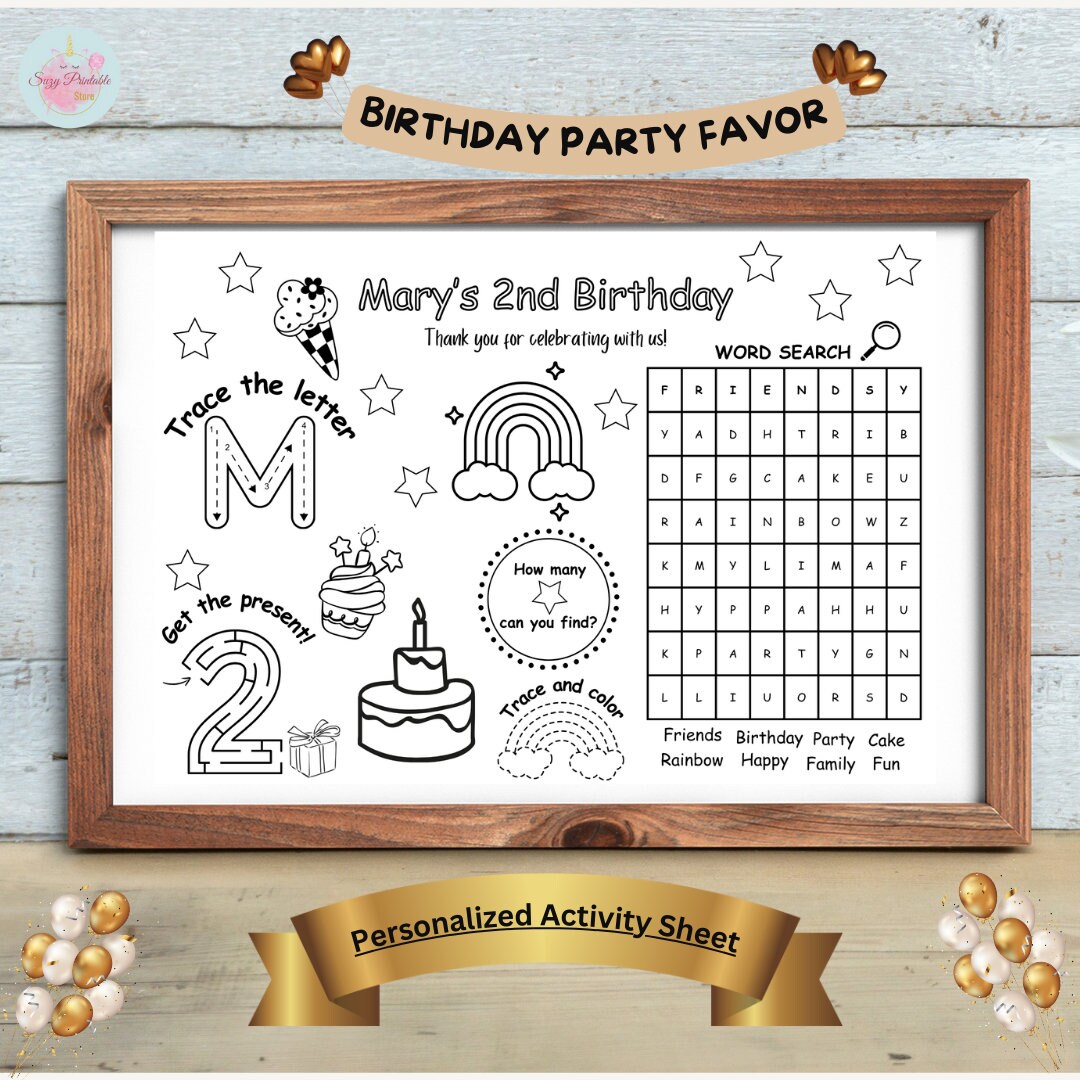 Birthday Activity Favor, Printable Birthday Activity Placemat, Birthday ...