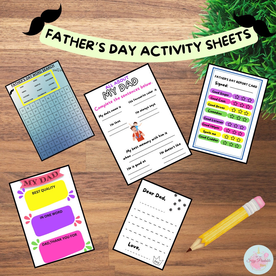 Printable Father's Day Sheets, Kids Activity Sheets, Gift for Dad From ...