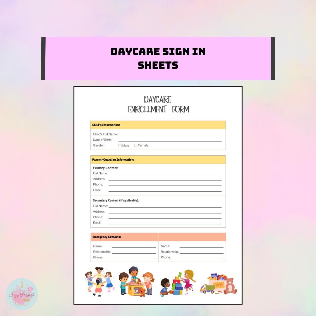Printable Daycare Sign in Sheet, Sign in Sheet, Daycare Forms, Daycare ...