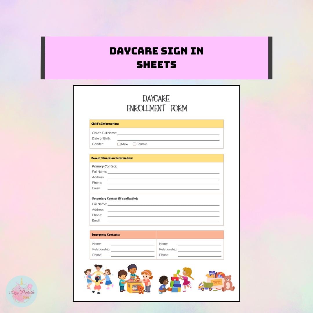 Printable Daycare Sign in Sheet, Sign in Sheet, Daycare Forms, Daycare ...