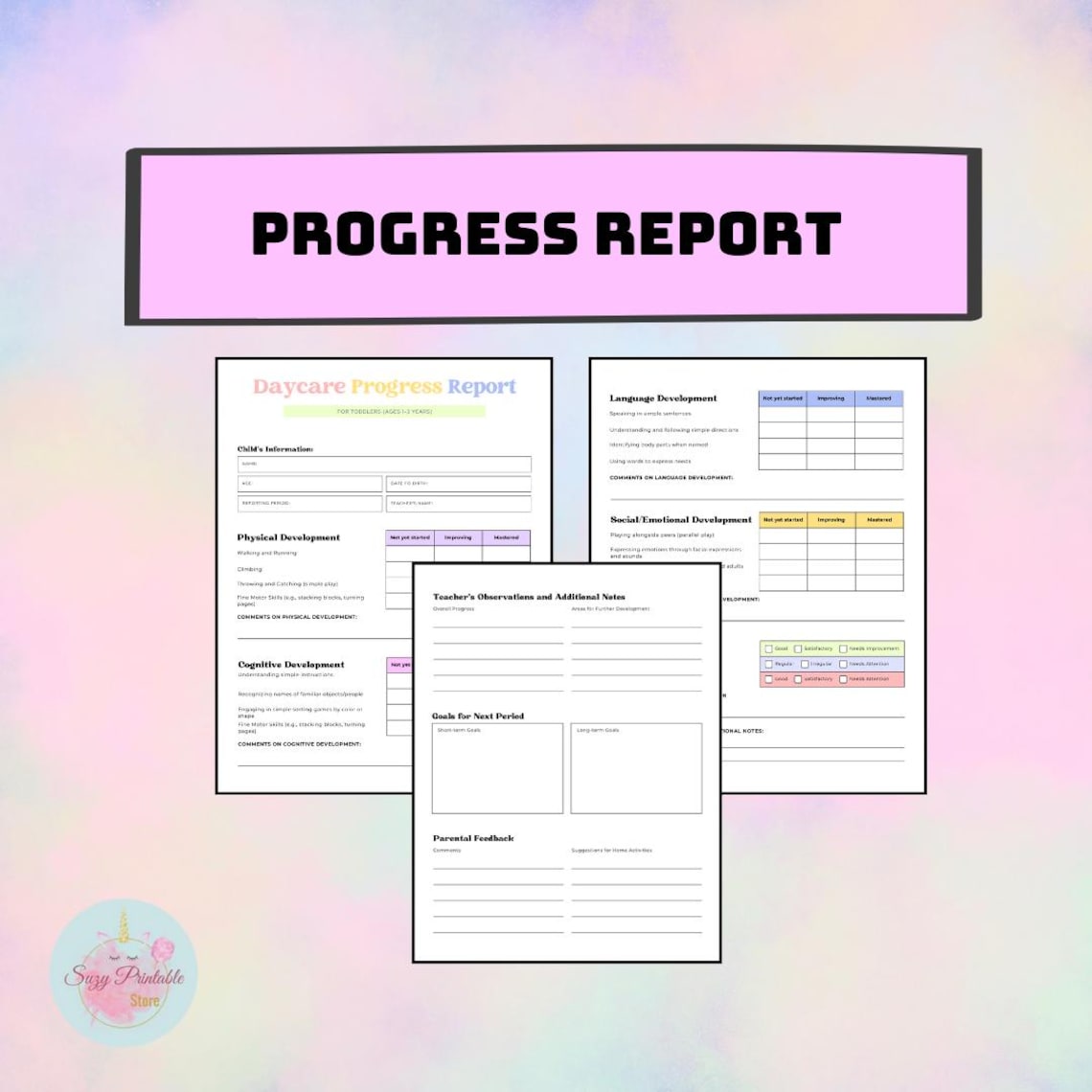 Daycare Progress Report, Developmental Milestones and Fillable Form for ...