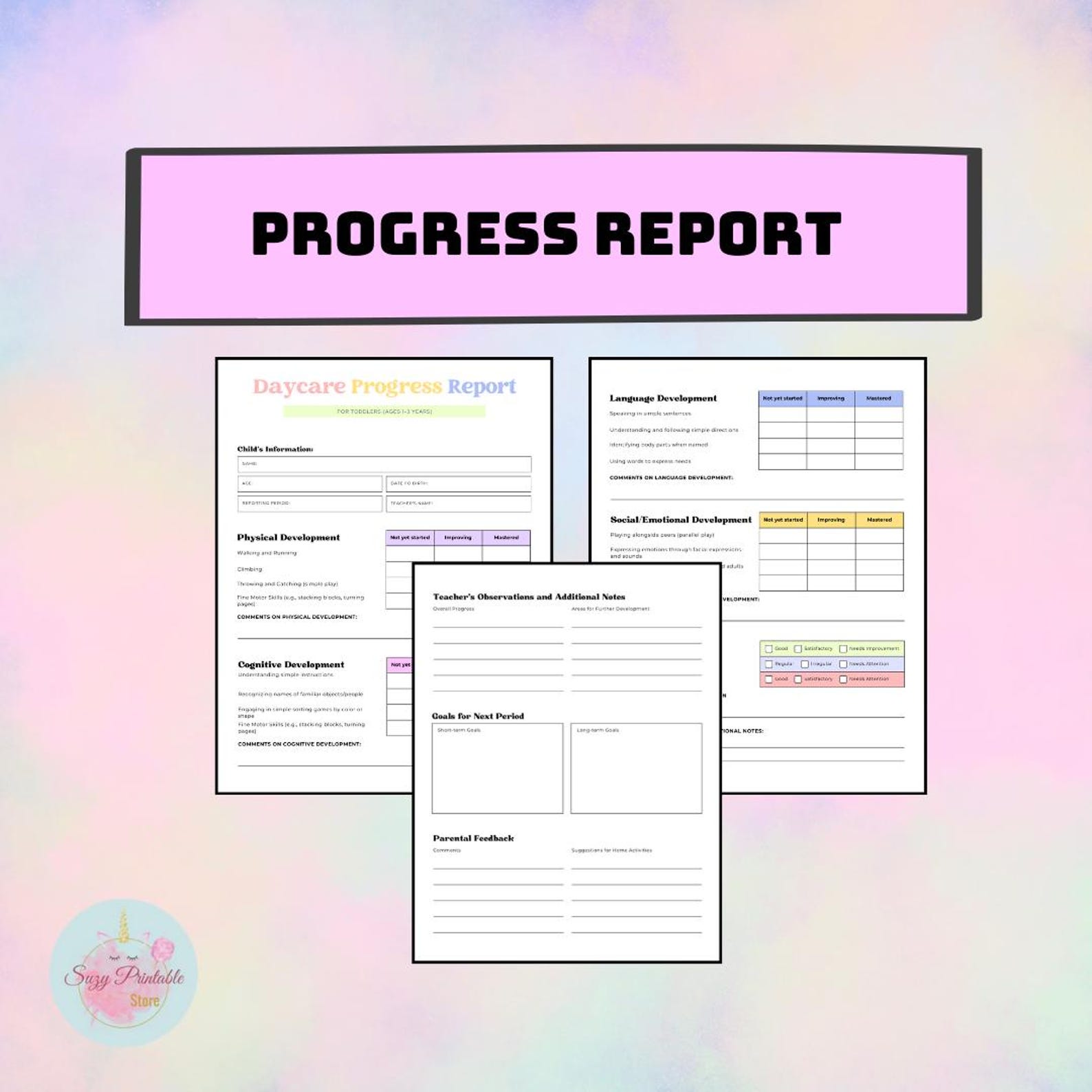 Daycare Progress Report, Developmental Milestones and Fillable Form for ...