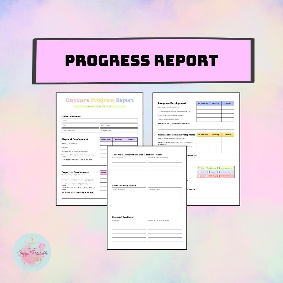 Daycare Progress Report, Developmental Milestones and Fillable Form for ...