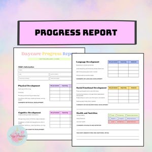 Daycare Progress Report, Developmental Milestones and Fillable Form for ...