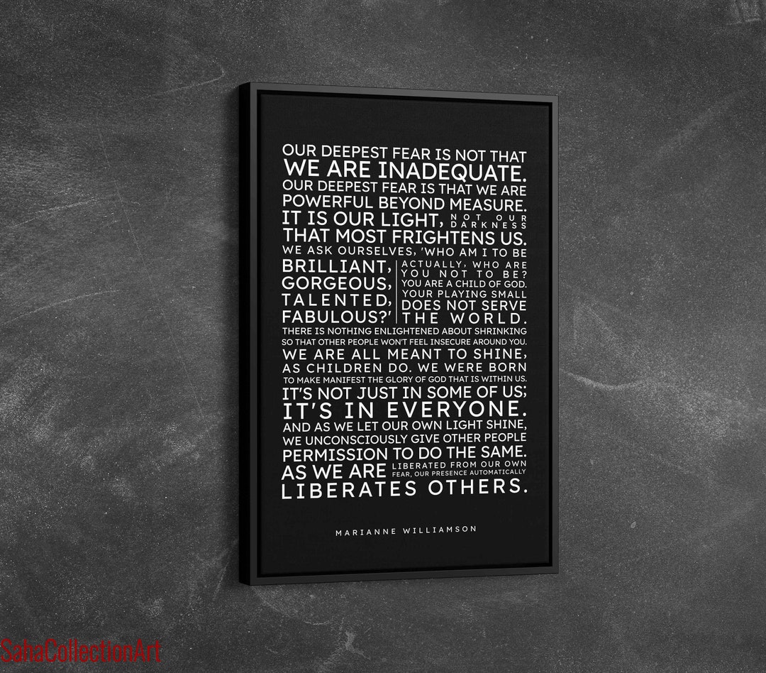 Our Deepest Fear Poem by Marianne Williamson Canvas Poster - Etsy