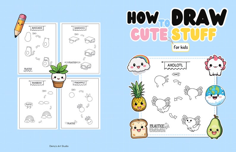 How to Draw 109 Pages of Cute Stuff for Kids: Printable Worksheets, How ...
