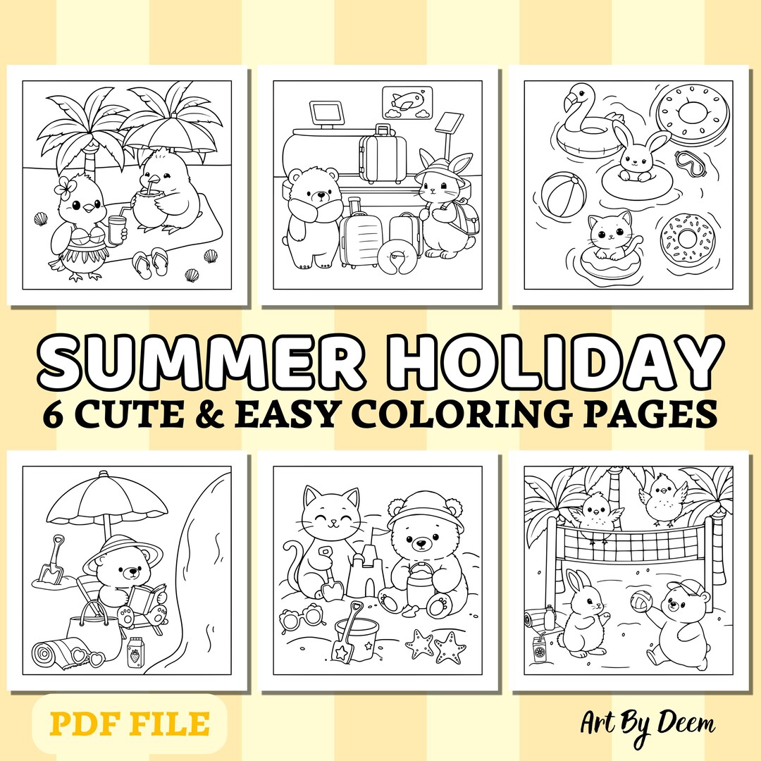 Summer Holiday Coloring Pages | Printable Beach, Vacation Illustrations ...