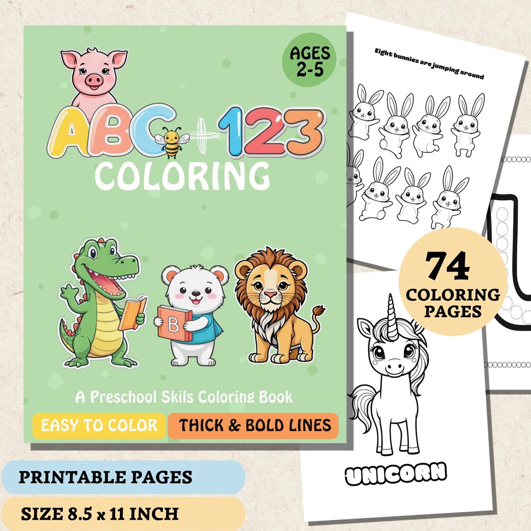 ABC123 Coloring Book for Kids Printable Alphabet & Number Pages ...