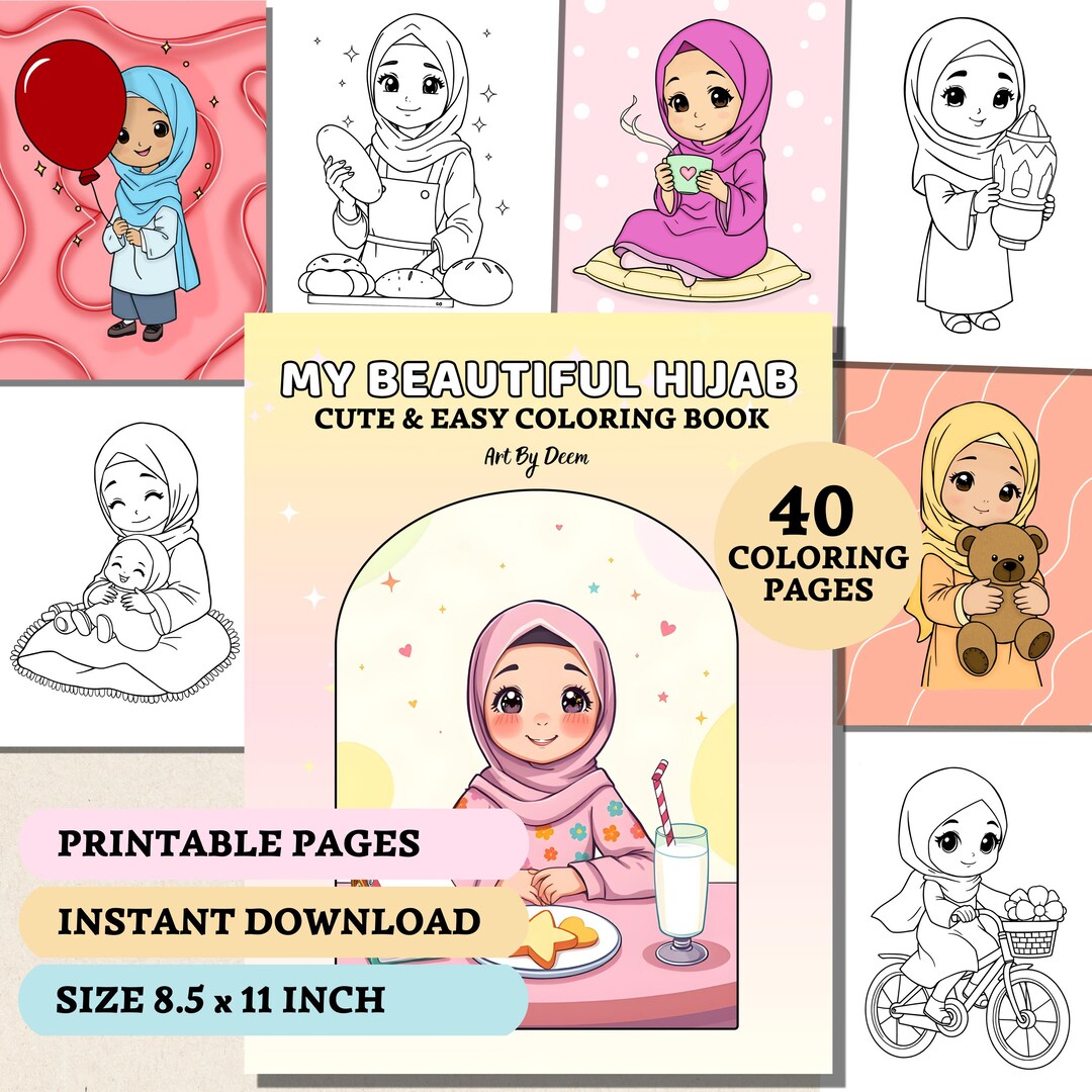 My Beautiful Hijab Coloring Book | Cute & Easy Muslim Girl Coloring ...
