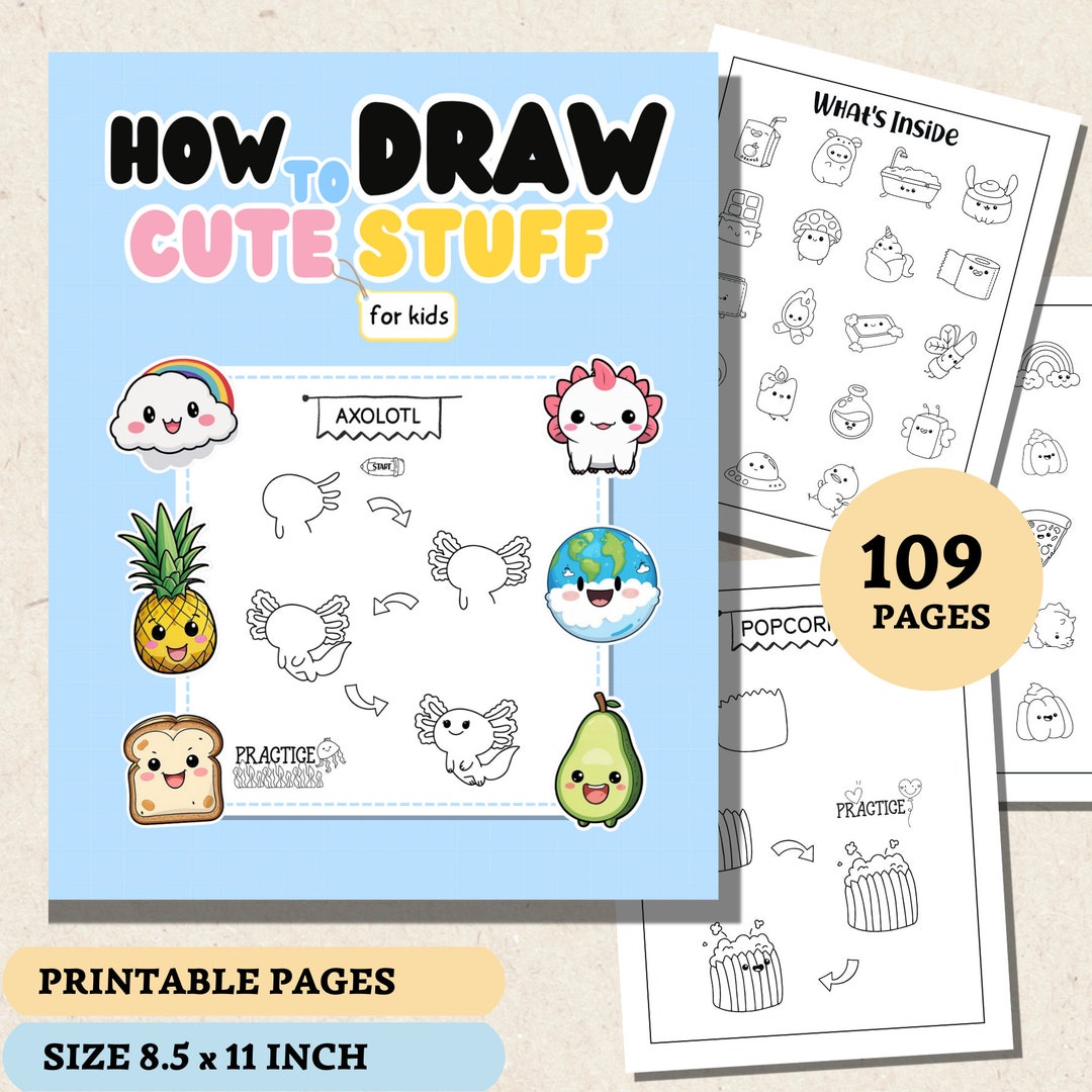 How to Draw 109 Pages of Cute Stuff for Kids: Printable Worksheets, How ...