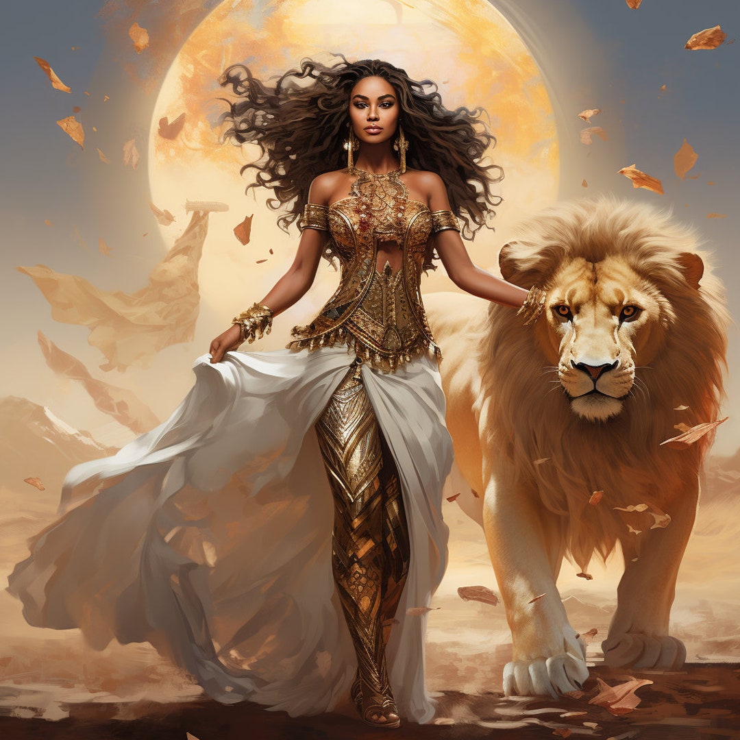 A Beautiful Queen With a Lion Lioness Woman Digital Wall Art - Etsy