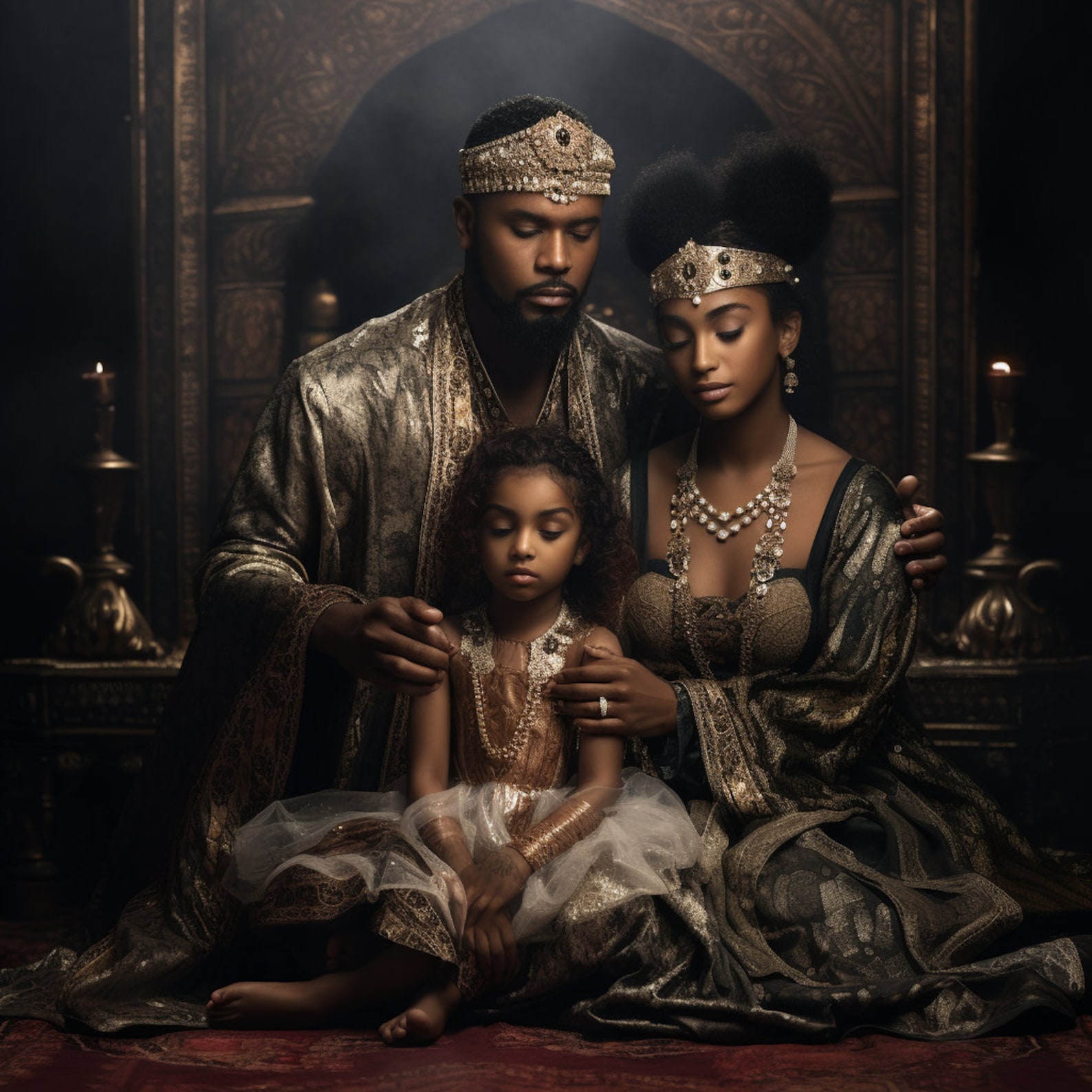 A Father Praying With His Daughters, Praying Family, Wall Arts Digital ...