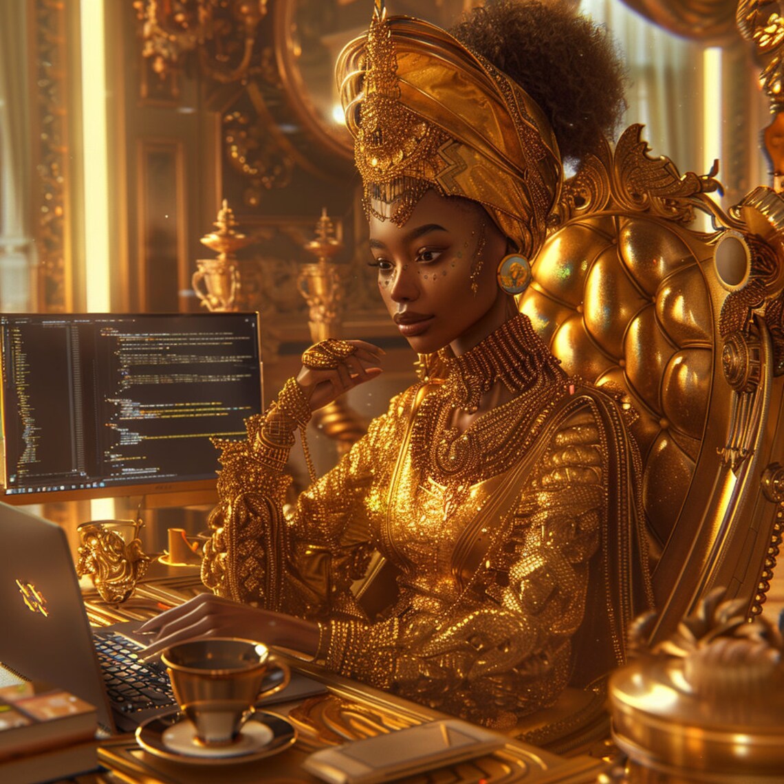 Beautiful Smart Tech Engineer Queen Working on Her Computer Wall Arts ...