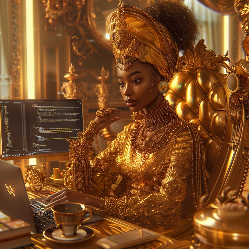 Beautiful Smart Tech Engineer Queen Working on Her Computer Wall Arts ...