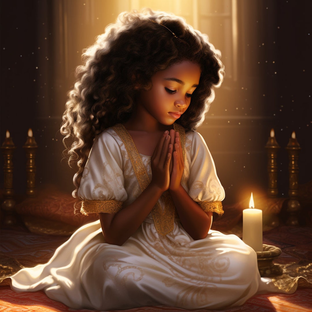 A Beautiful Black Girl Praying, Prayerful Child, Wall Arts Digital ...