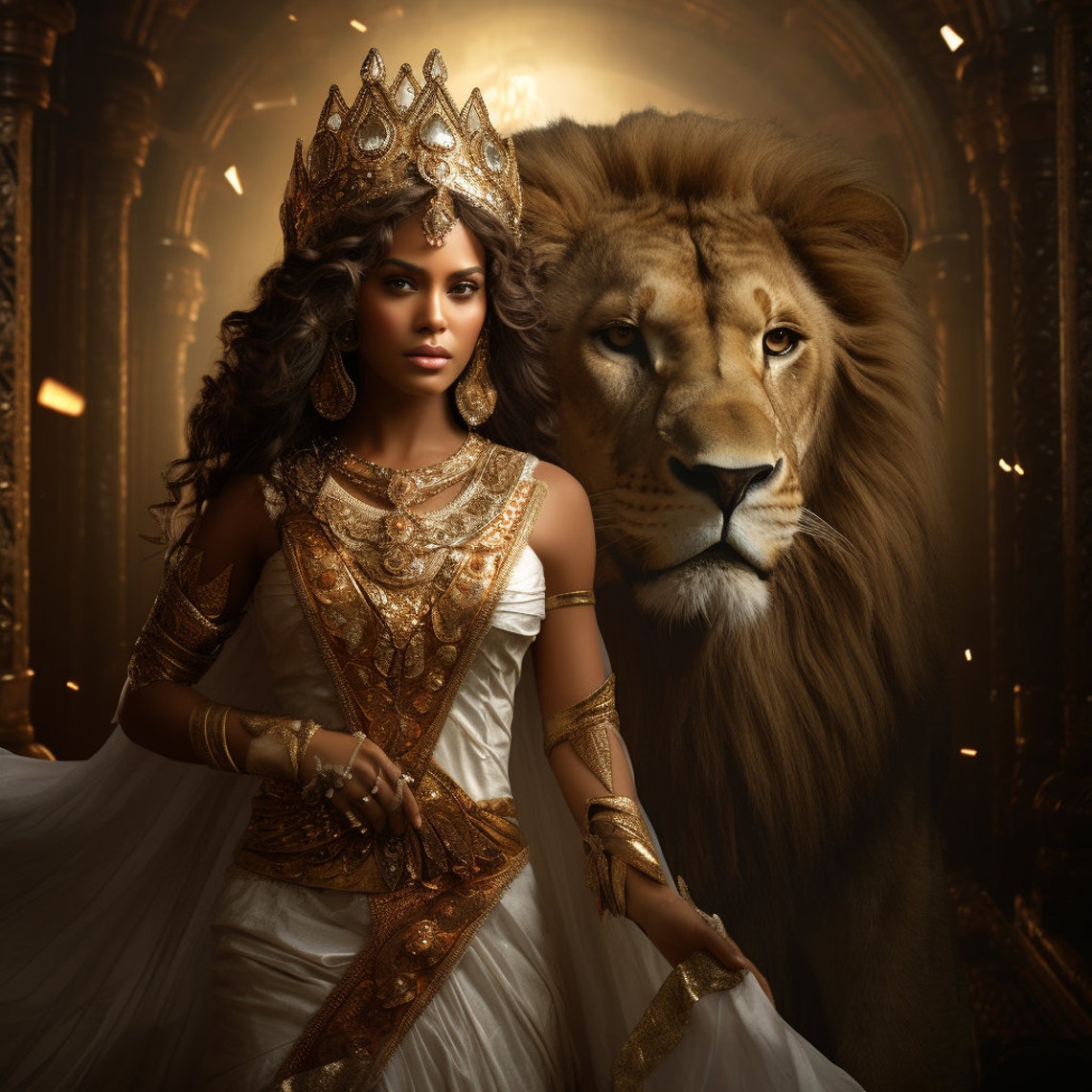 A Beautiful Queen With a Lion Lioness Woman Digital Wall Art - Etsy