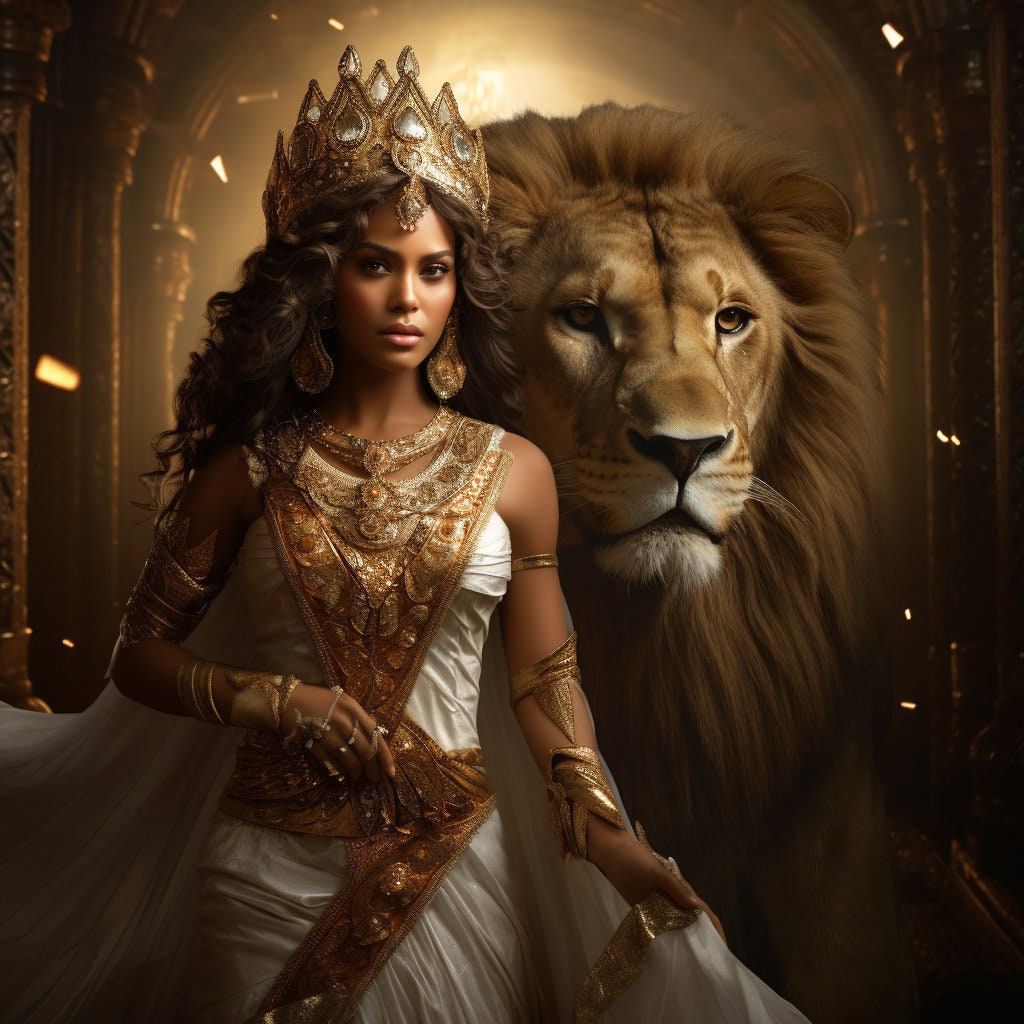 A Beautiful Queen With a Lion Lioness Woman Digital Wall Art - Etsy