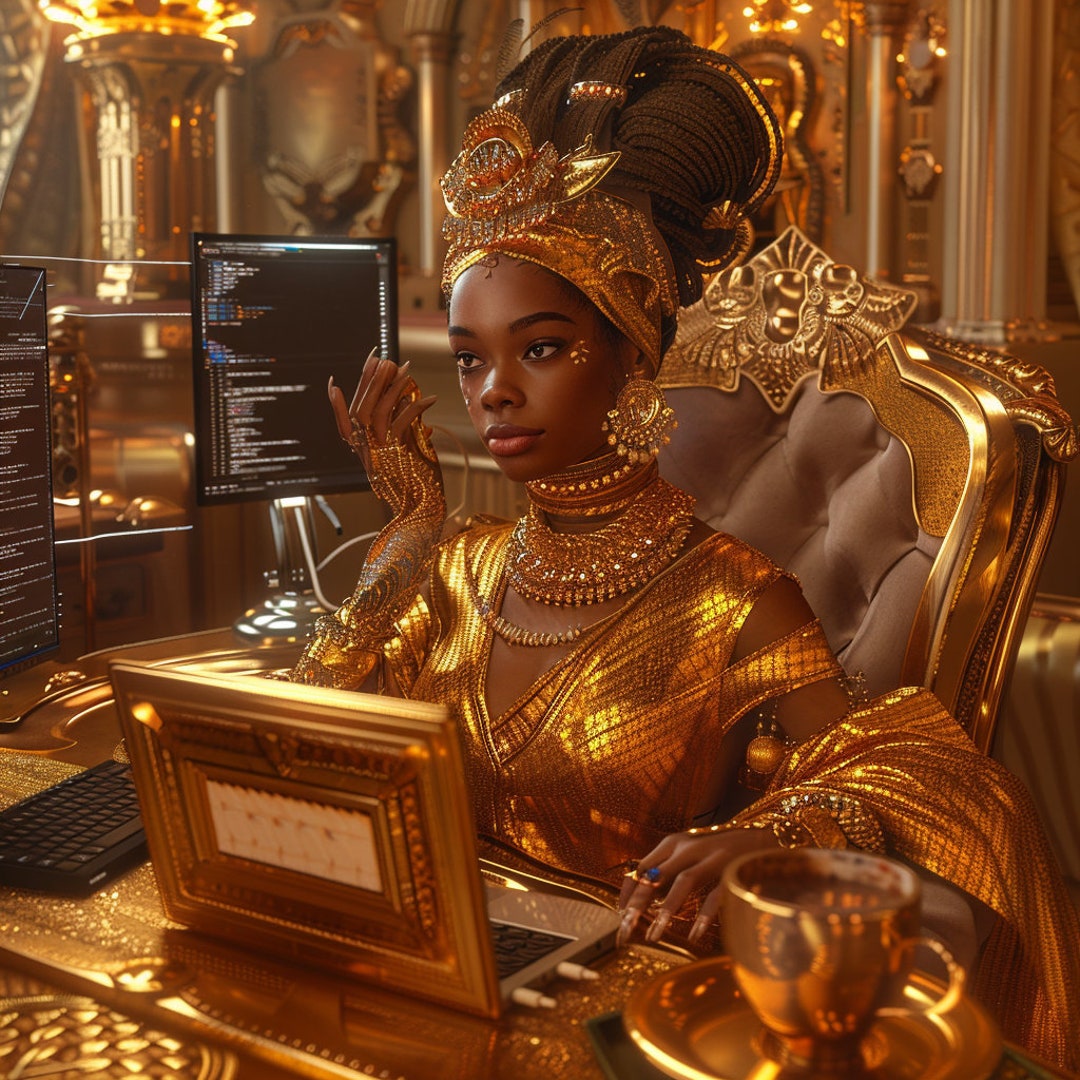 Beautiful Smart Tech Engineer Queen Working on Her Computer Wall Arts ...