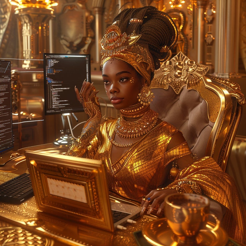 Beautiful Smart Tech Engineer Queen Working on Her Computer Wall Arts ...