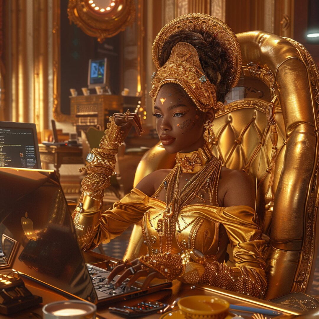 Beautiful Smart Tech Engineer Queen Working on Her Computer Wall Arts ...