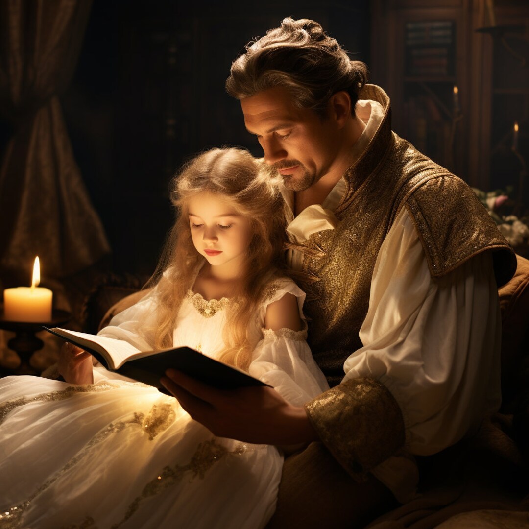 A Father Reading Bedtime Story to Daughter, Wall Arts Digital Downloads ...