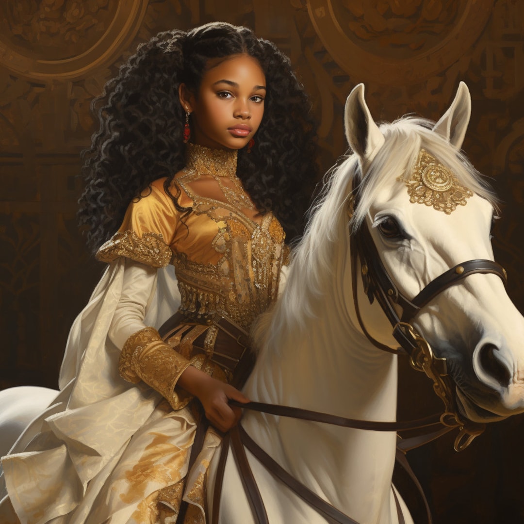 A Beautiful Princess, Brown Skin Girl on Her Horse, Wall Arts Digital ...