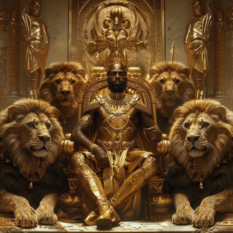 Lion King Guarded by Lions Powerful African King Wall Arts Digital ...