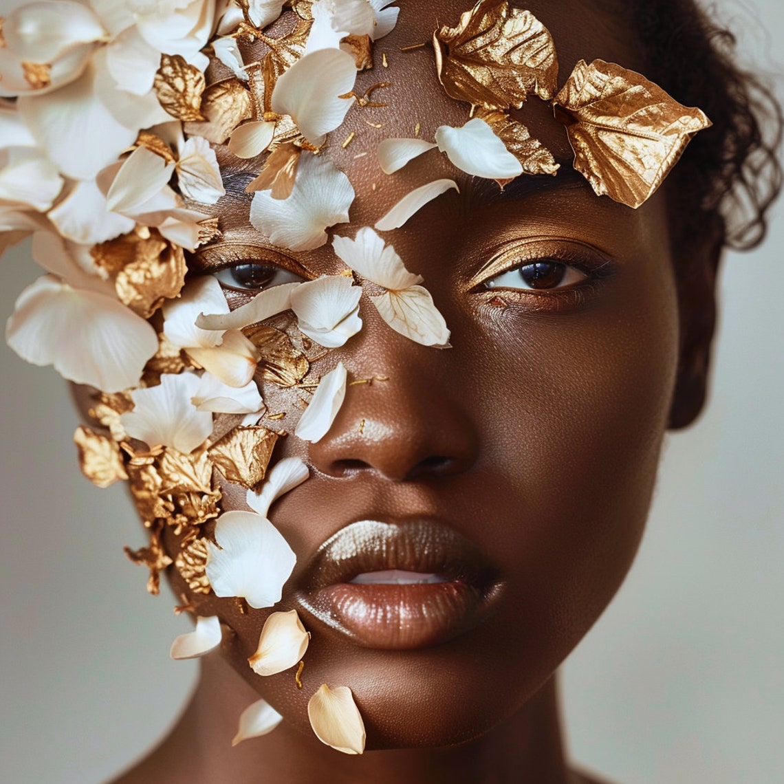 Beautiful Melanin Queen With Petals on Her Face, Wall Arts Digital ...