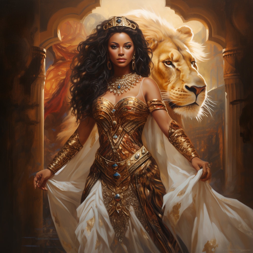 A Beautiful Queen With a Lion Lioness Woman Digital Wall Art - Etsy