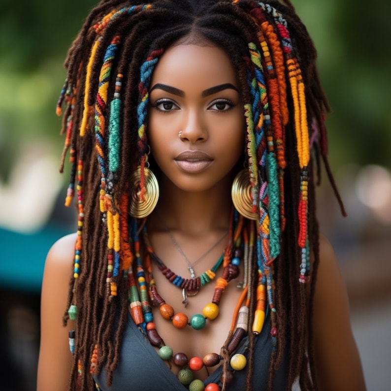 Beautiful Woman With Colorful Beads Necklace Melanin Queen Multicolor ...