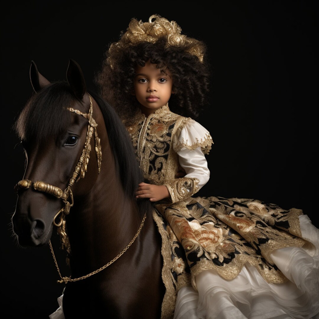 A Beautiful Princess, Brown Skin Girl on Her Horse, Wall Arts Digital ...