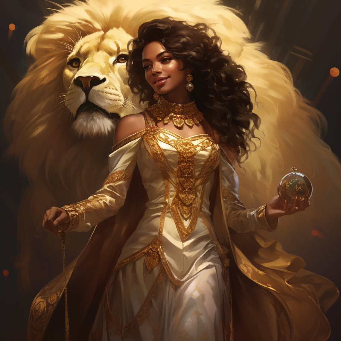 A Beautiful Queen With a Her Lion Lioness Woman Digital Wall Art - Etsy