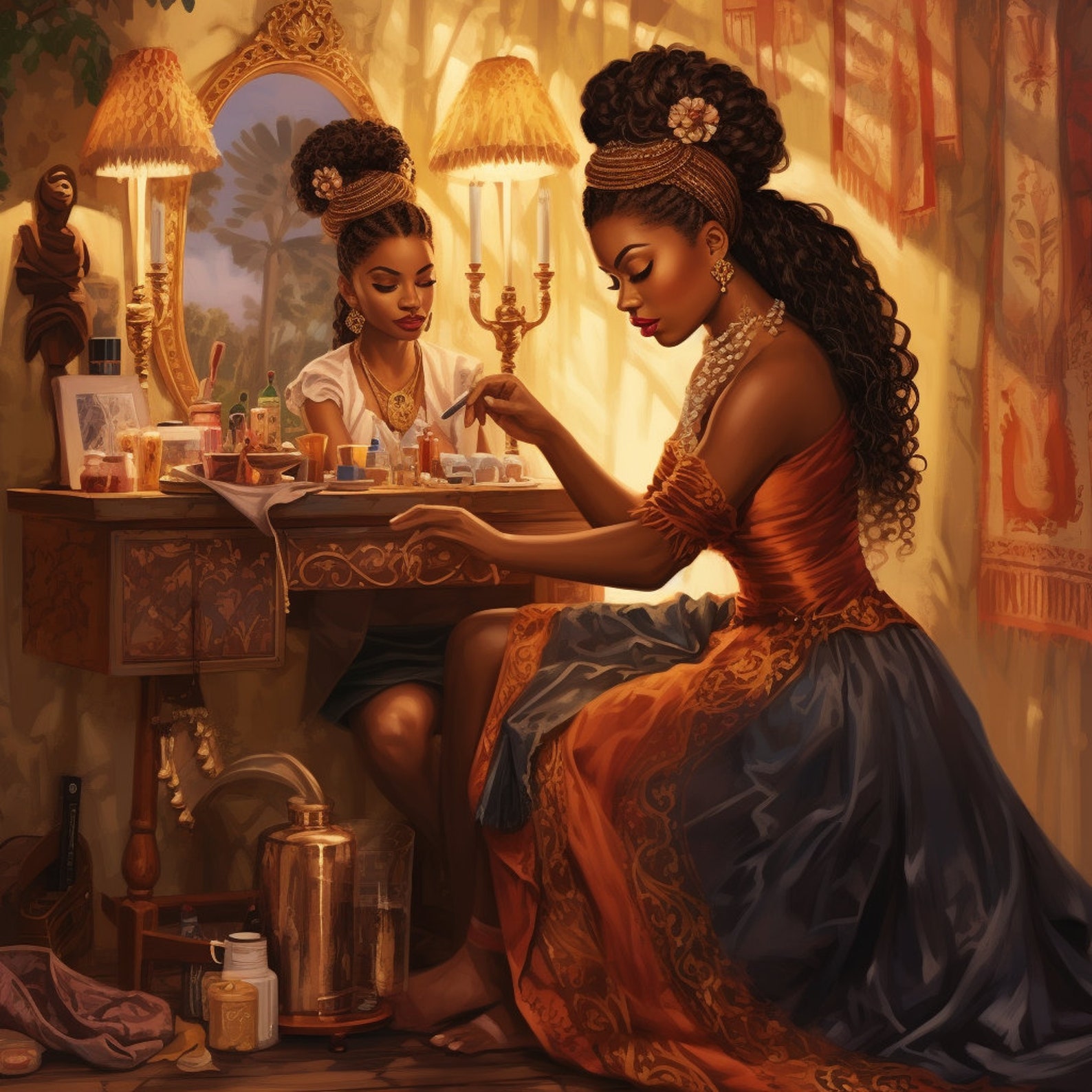 A Beautiful Black Princess Doing Her Makeup Wall Arts Digital Downloads ...