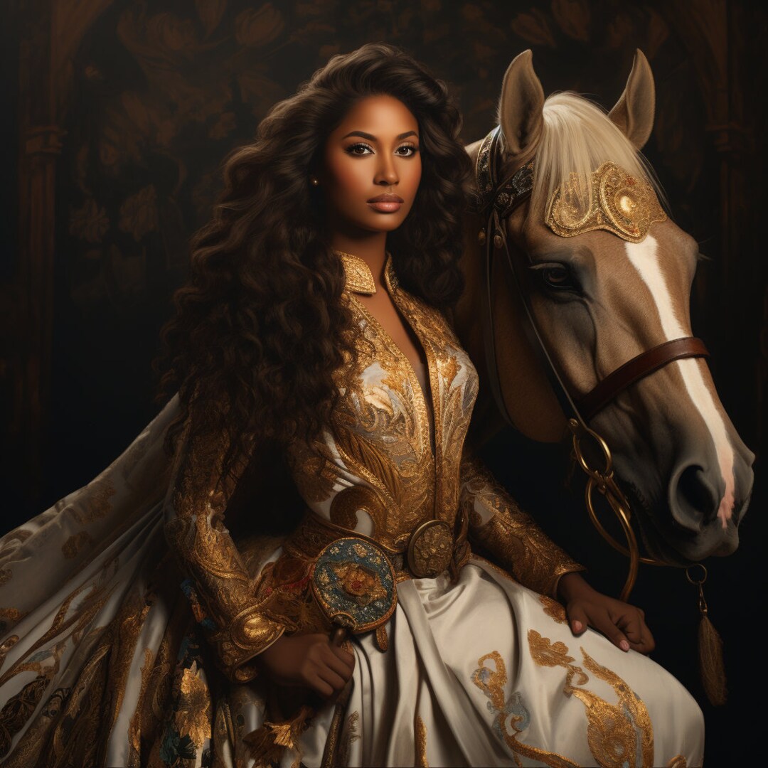 A Beautiful Princess, Brown Skin Girl With Her Horse, Wall Arts Digital ...