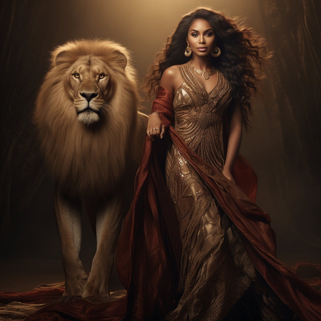 A Beautiful Queen With a Lion Lioness Woman Digital Wall Art - Etsy