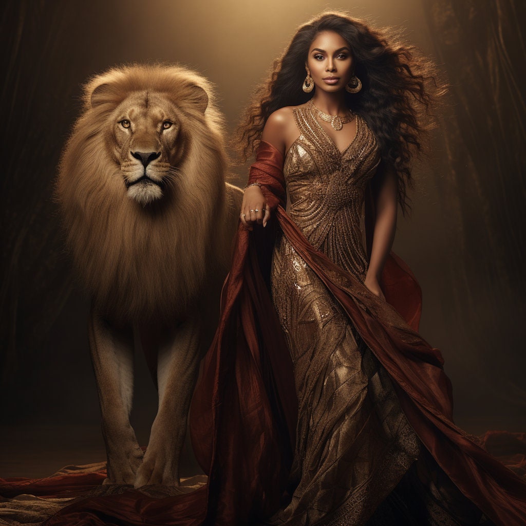 A Beautiful Queen With a Lion Lioness Woman Digital Wall Art - Etsy