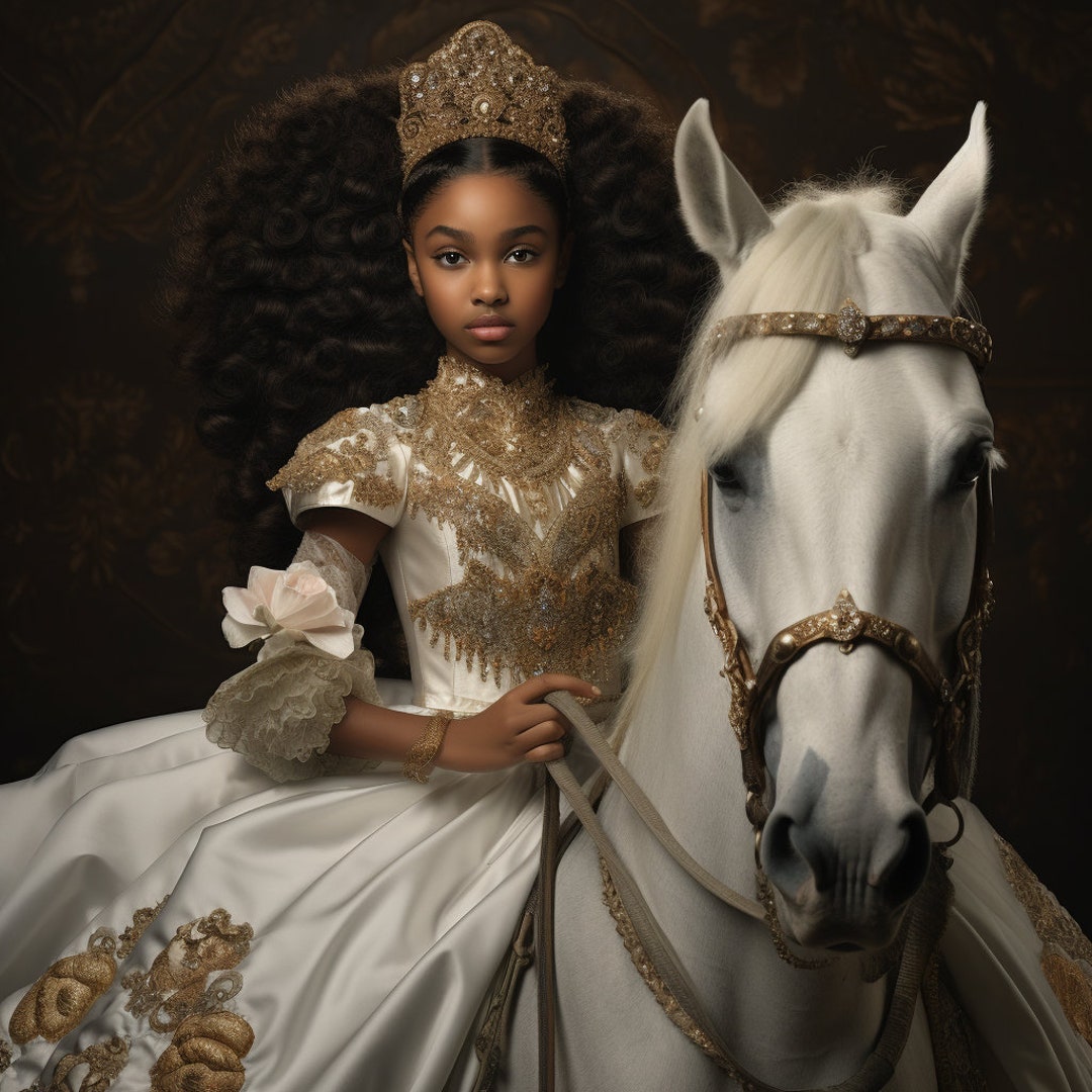 A Beautiful Princess, Brown Skin Girl on Her Horse, Wall Arts Digital ...