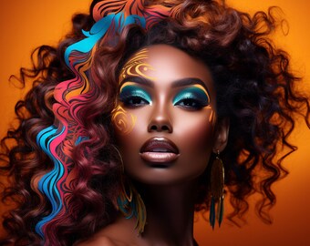 A Beautiful Black African Queen Colorful Melanin Woman Wall Arts ...