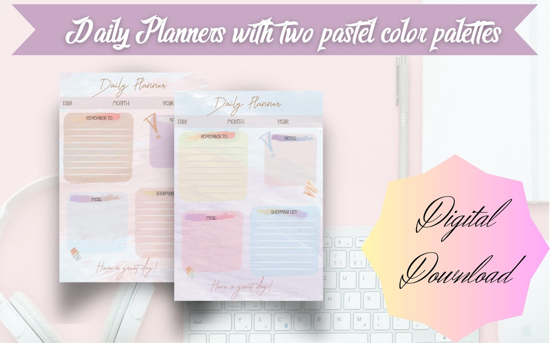 Printable Daily Planner With Pastel Color Palettes Instant - Etsy