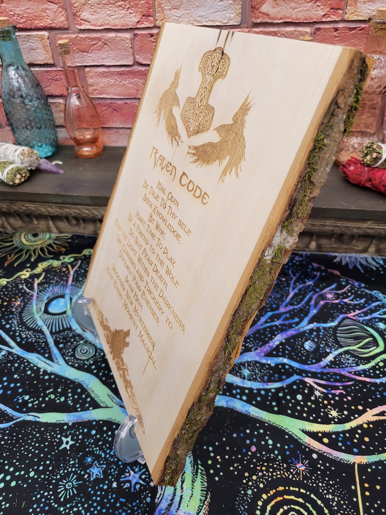 Viking Raven Code Engraved Plaque: Live Edge Basswood, Norse Decor - Etsy