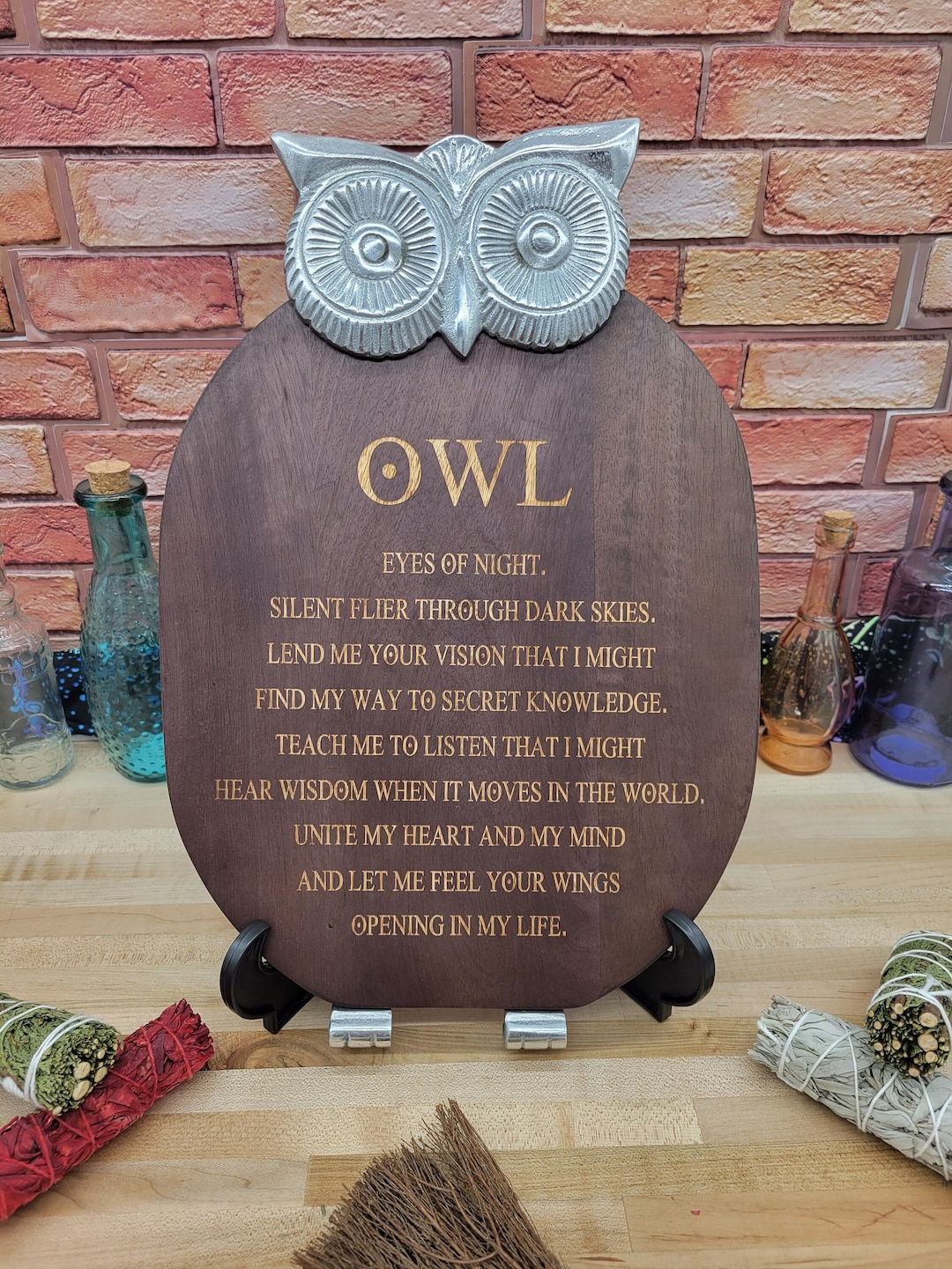 Owl Prayer Engraved Wood & Metal Altar Board: Decor, Spiritual Gift - Etsy