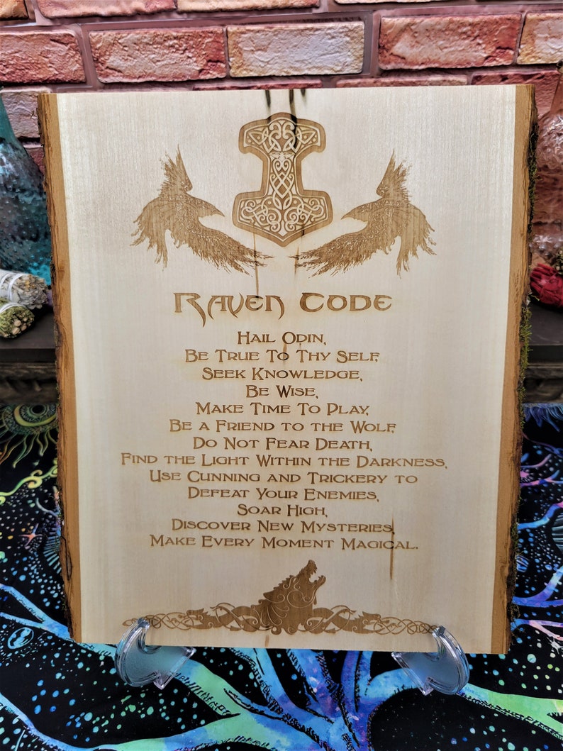 Viking Raven Code Engraved Plaque: Live Edge Basswood, Norse Decor - Etsy