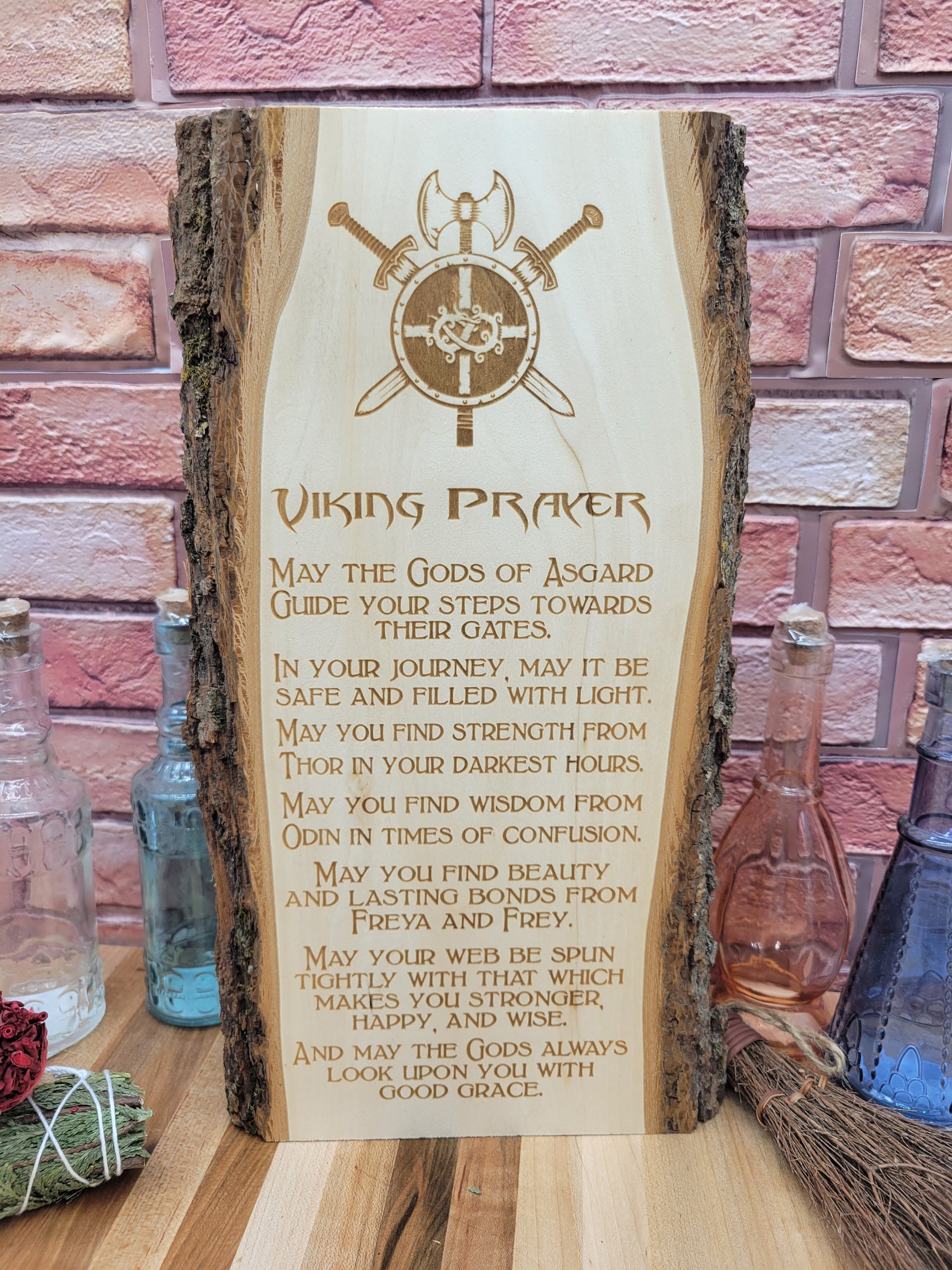 Viking Prayer Valhalla Memorial Carve Wood Sign Art Live Edge Basswood ...