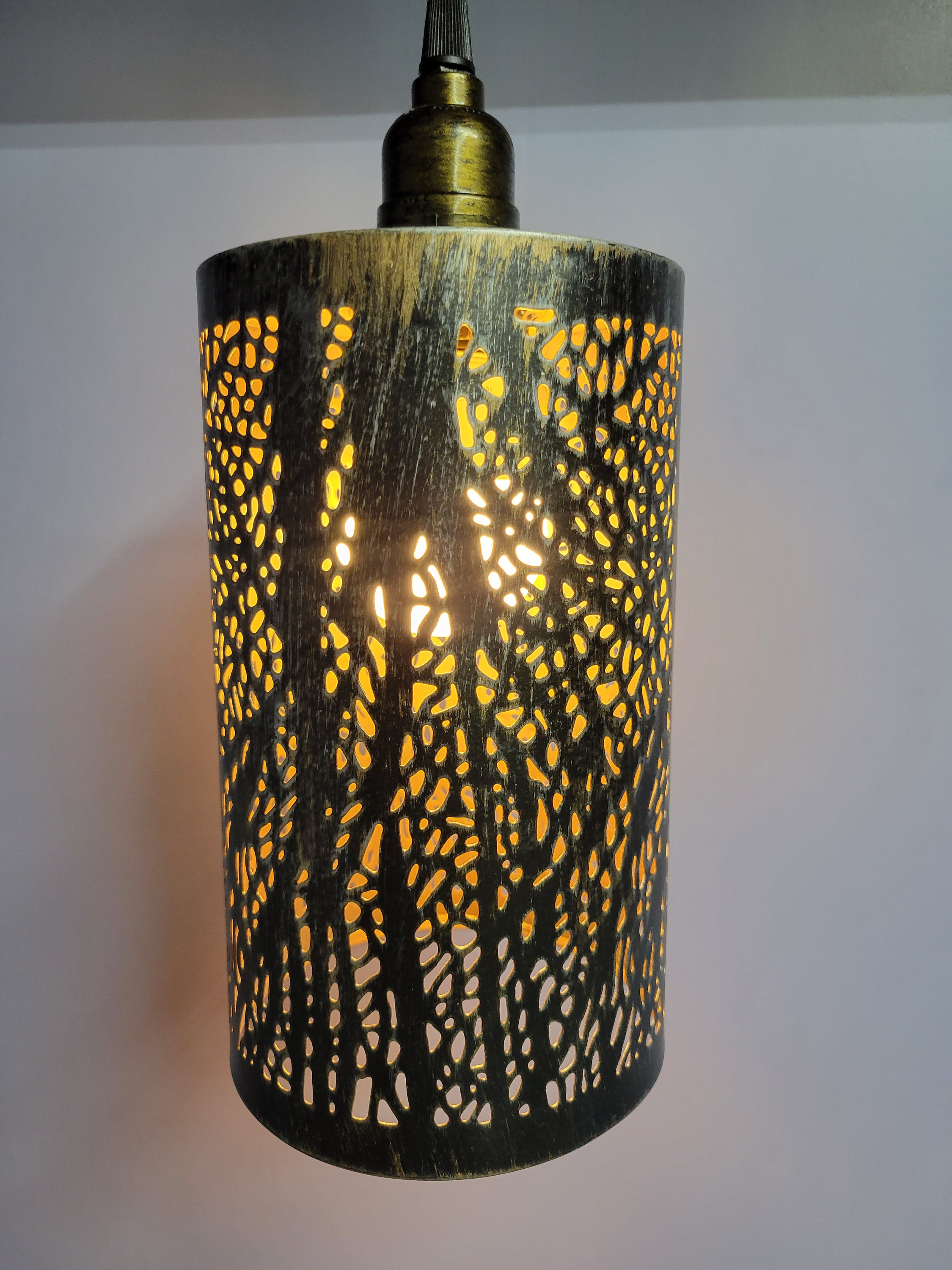 Rustic Metal Pendant Light Shade Lampshade Two Tone Gold Nature Branch ...