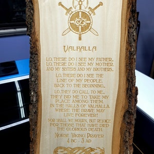 Viking Memorial Norse Live Edge Plaque Engraved Valhalla Viking Prayer ...