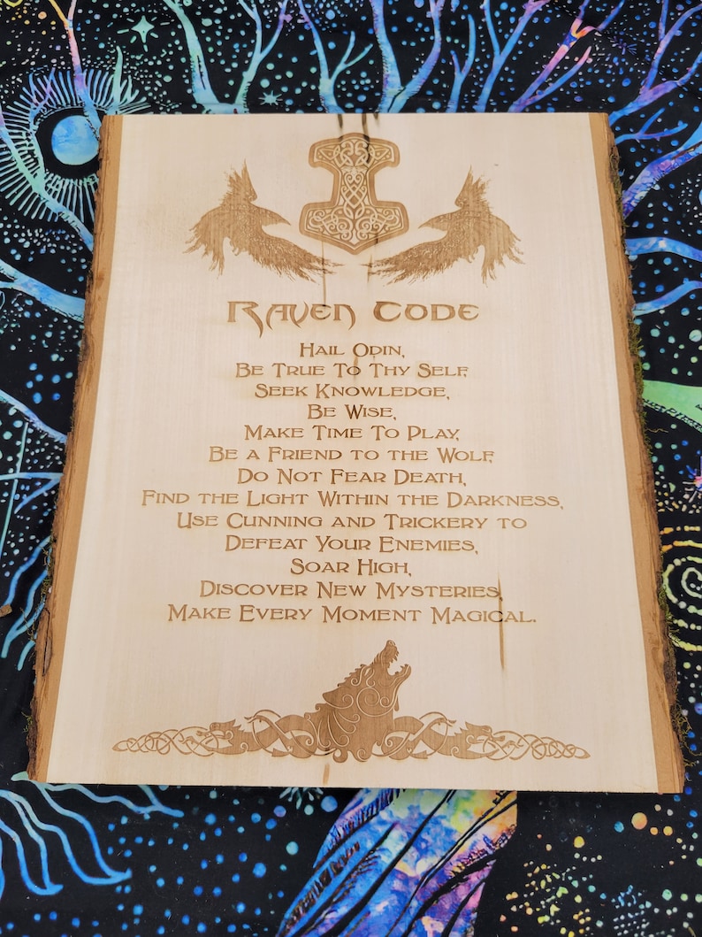Viking Raven Code Live Edge Plaque Engraved Natural Basswood ...