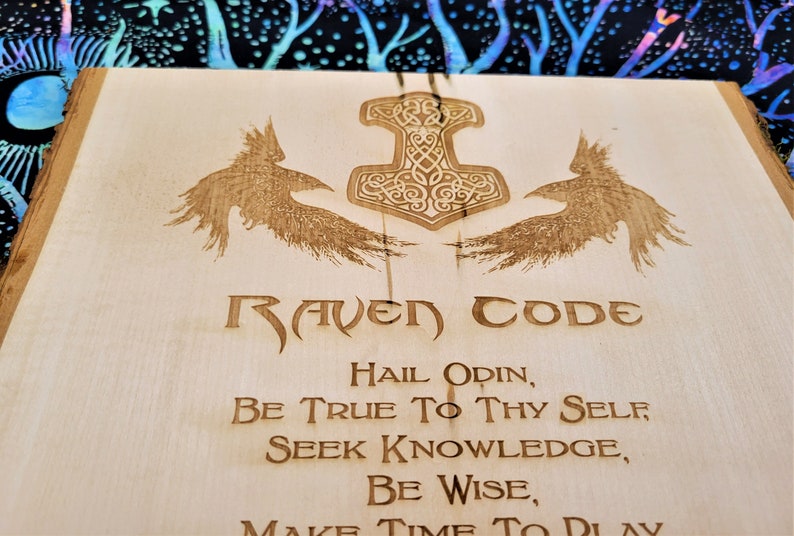 Viking Raven Code Engraved Plaque: Live Edge Basswood, Norse Decor - Etsy
