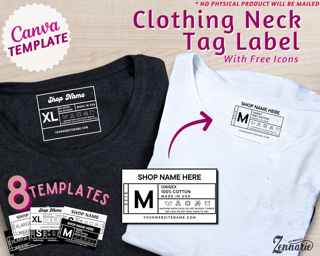Editable Clothing Neck Tag Template for Shirt Canva Custom DIY Branding ...
