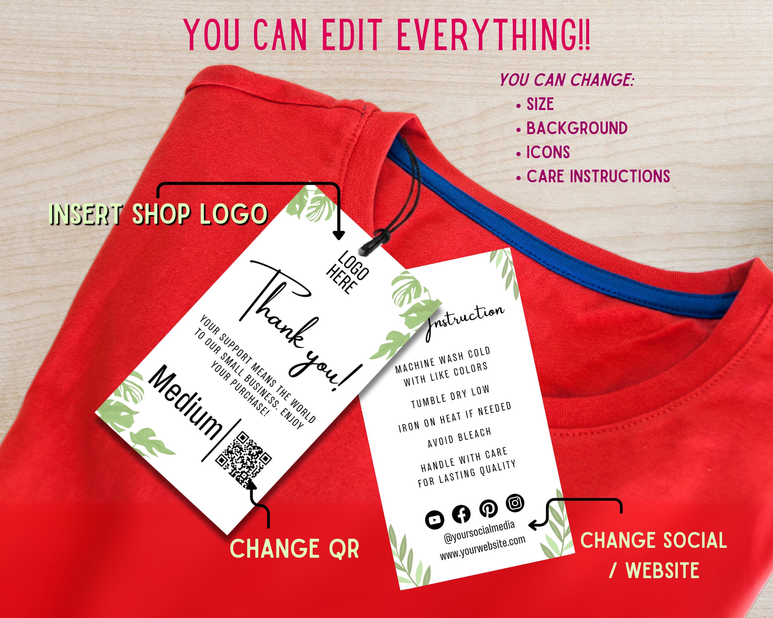 Editable Hang Tag Template, Washing Instructions for Clothes Packaging ...