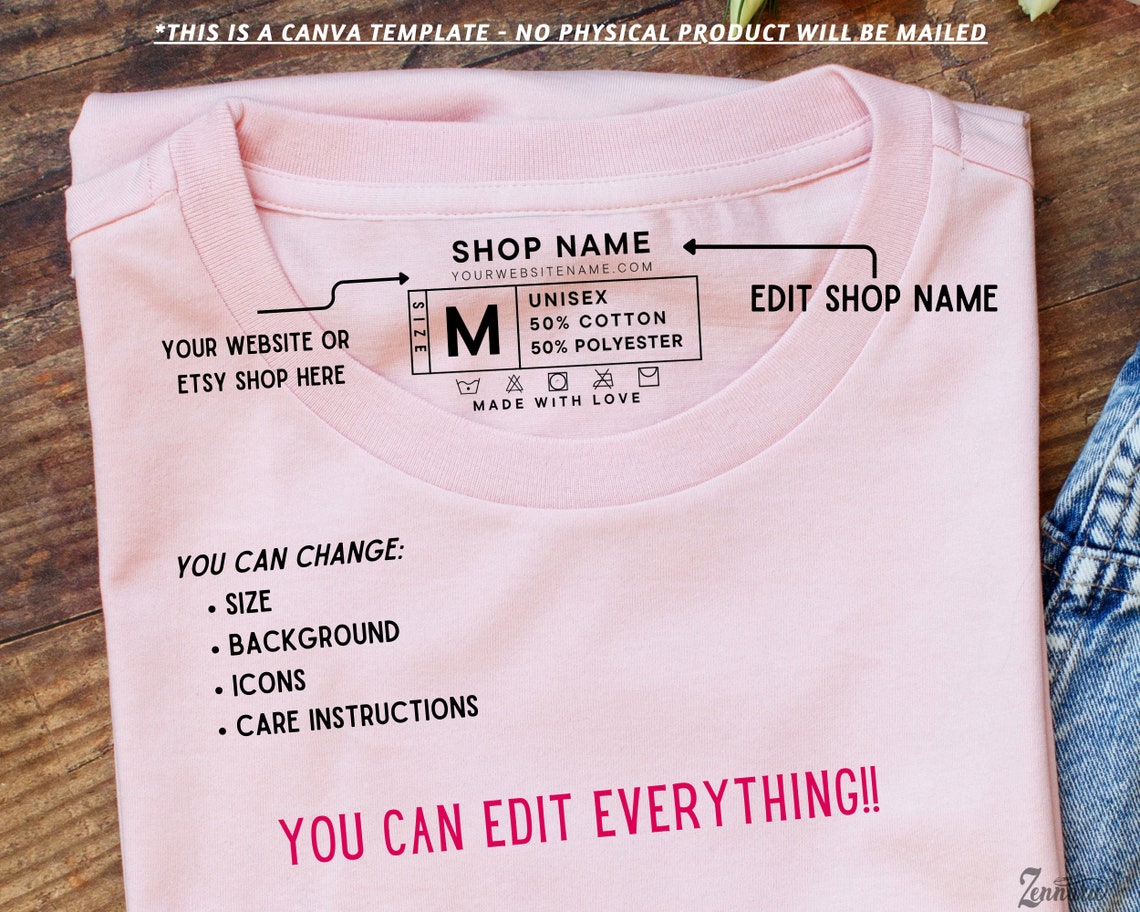 Editable Clothing Tagless Label Template for Small Business Garment ...